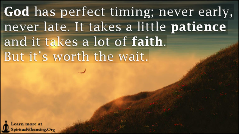 God has perfect timing; never early, never late. It takes a little patience and it takes a lot ...
